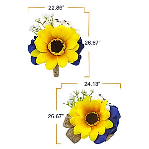 Ciandid Sunflower Wrist Corsage and Boutonniere Set for Wedding, 3PC Groom Boutonniere & 3PC Bride Wrist Corsage Wristlet Band Bracelet Artificial Flower for Wedding Ceremony Party Prom