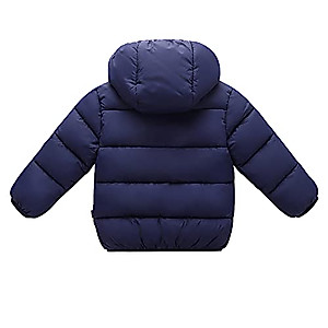 XMWEALTHY Baby Girls Boys Hooded Down Jacket Toddler Winter Coat Warm Lined Fleece Jackets Navy Blue 18-24Months