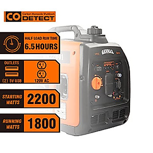 GENMAX Portable Inverter Generator，2200W ultra-quiet gas engine, EPA Compliant, Eco-Mode Feature, Ultra Lightweight for Backup Home Use & Camping (GM2200i)