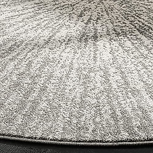 SAFAVIEH Evoke Collection 6'7" Round Dark Grey/Ivory EVK228H Abstract Burst Non-Shedding Dining Room Entryway Foyer Living Room Bedroom Area Rug