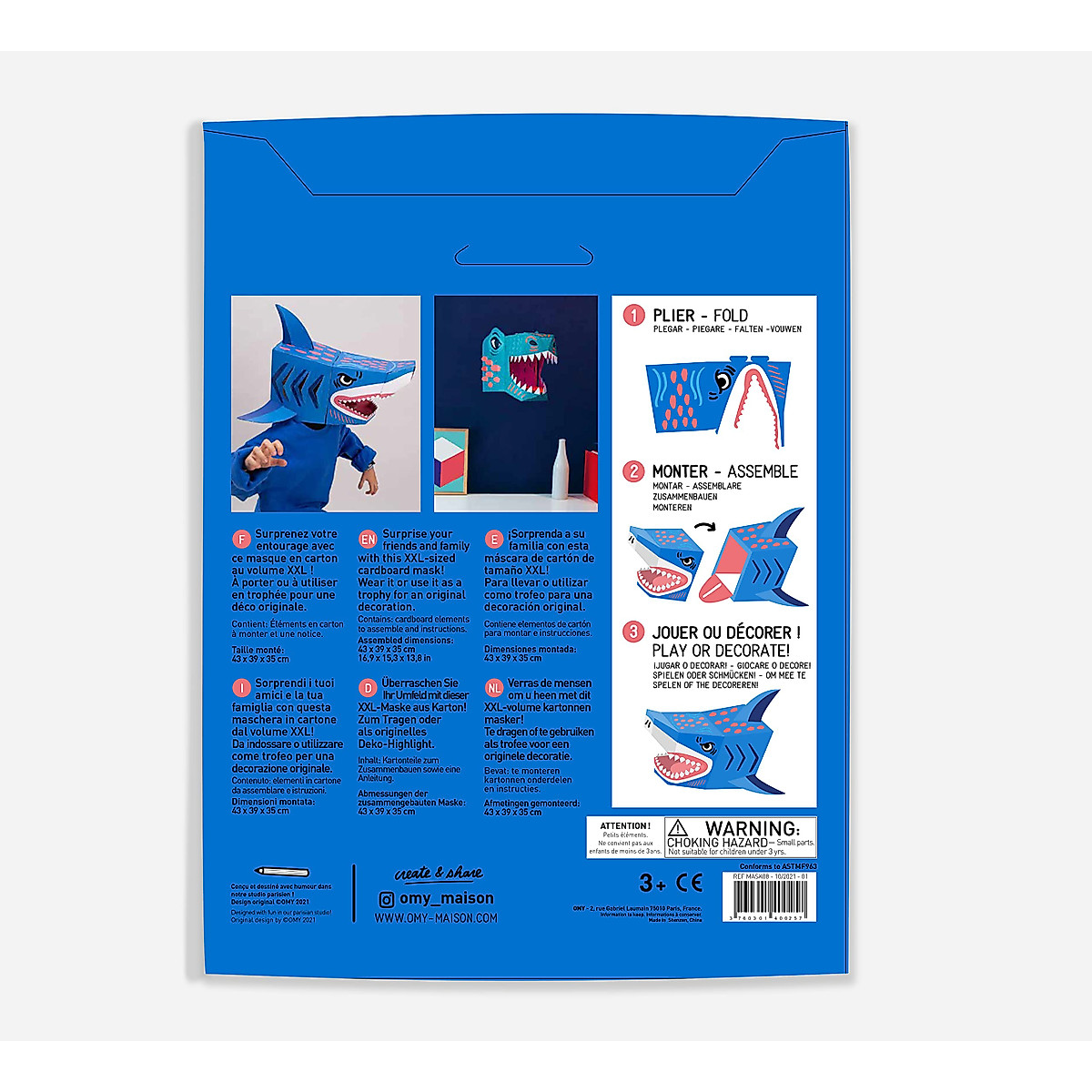 Omy 3D Shark Mask Craft Kit, Arts and Craft DIY Creative Mask Kit for Kids