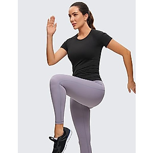 CRZ YOGA Women's Seamless Workout Tops Breathable Short Sleeve Gym Shirts Running Yoga Athletic T-Shirts Black Medium