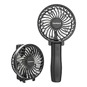 TriPole Handheld Fan Portable Mini Fan, 3 Speeds Foldable Small Personal Fan, Rechargeable USB Desk Fan, Powerful Hand Held Fan Battery Operated for Travel Outdoor Makeup Gifts, Black, 4.2” Fan Cover
