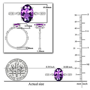 Dazzlingrock Collection 10x8mm Oval Amethyst and Round White Diamond Engagement Ring for Women in 925 Sterling Silver, Size 7