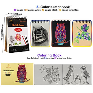 Heshengping, 41pcs Sketching Pencil Set Drawing Sketch Kit Graphite Pencils Charcoal Pencils Watercolor Pencils Blending Stumps 50page sketchbook, coloring book, Beginners Artist Teens and Adults