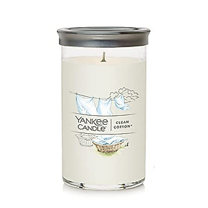 Yankee Candle Clean Cotton Signature Medium Pillar Candle, 14.25oz, White