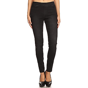 Women's High Waisted Stretchy Pull-On Skinny Denim Jeans (Size M, Black Denim-69)