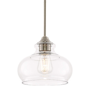 Kira Home Harlow 9" Modern Industrial Farmhouse/Schoolhouse/Rustic Pendant Light with Clear Glass Shade, Adjustable Hanging Height, Brushed Nickel Finish