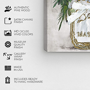 Wynwood Studio Floral and Botanical Wall Art Canvas Prints 'Anemone Mason Jar' Home Décor, 24" x 36", Gold, White