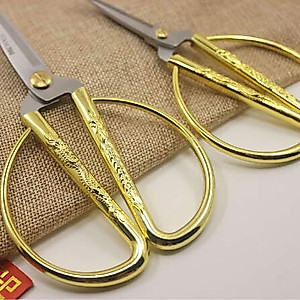 Wasan Gold Plated Dragon and Phoenix Relief Design Bonsai Scissors, Chinese Shears Household Traditional Scissors for Sewing, Art Craft, Food Paper Cutting - 2 Packs (5" and 6")