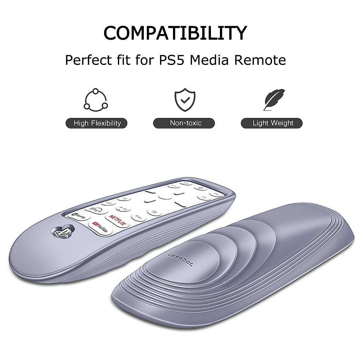 Fintie Protective Case for PS5 Media Remote - CaseBot Lightweight (Anti-Slip) Shockproof Silicone Cover for Sony PlayStation 5 Media Remote Controller, Lavender Gray