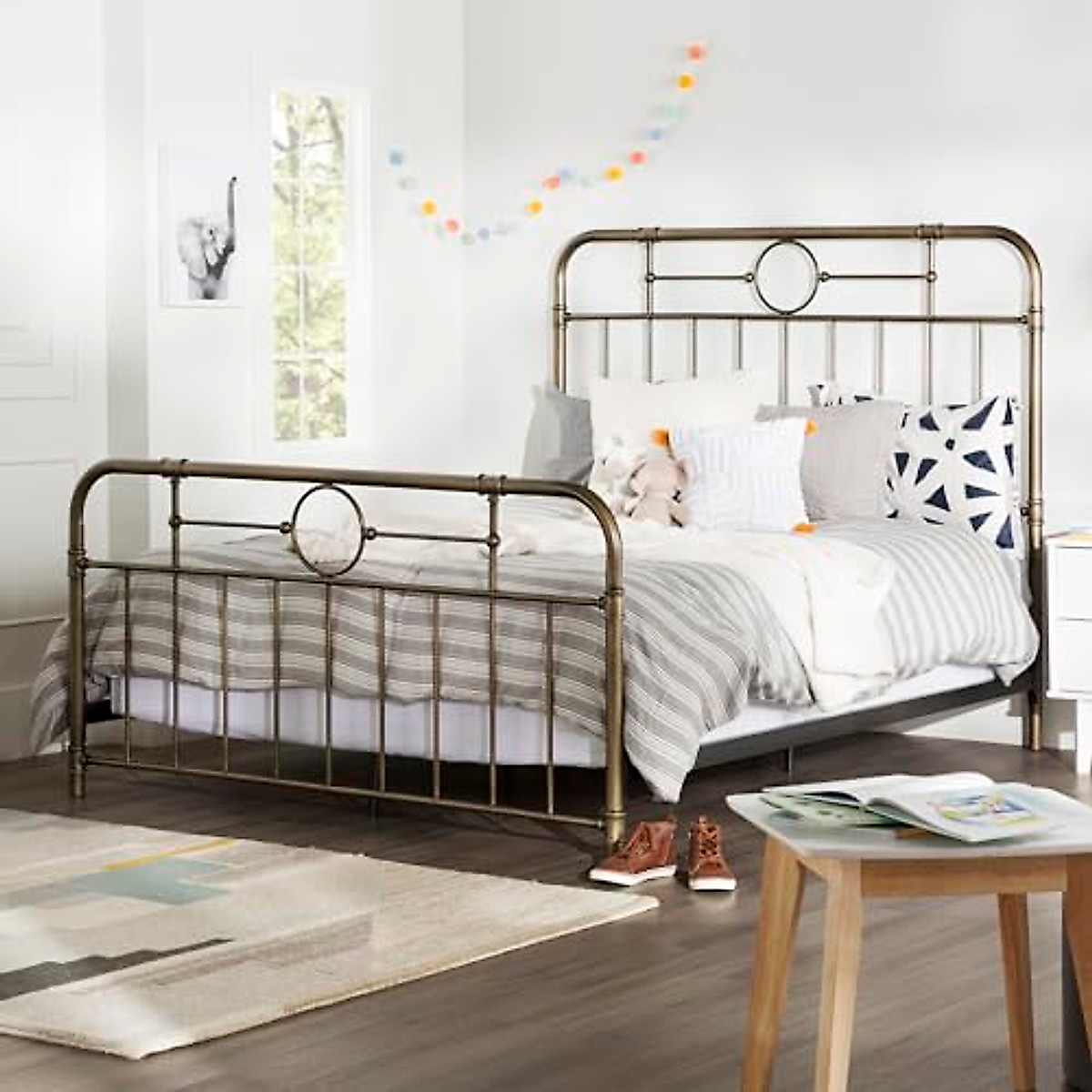 Walker Edison Vintage Metal Iron Pipe Queen Size Bed Headboard Bedroom Headboard Footboard Bed Frame Bedroom, Queen, Bronze