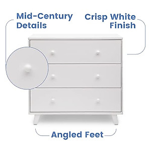Delta Children Ava 3 Drawer Dresser with Changing Top, Greenguard Gold Certified, White