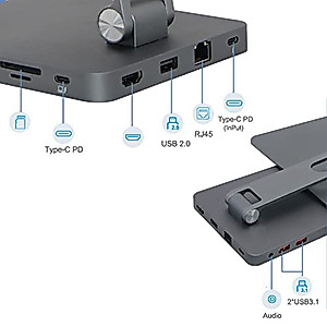 Asixxsix 10 in 1 USB C Hub, Portable Stand Hub with 100W PD Charging, 2 USB A 10Gbps, USB 3.1 Ports, 4K HDMI, 3.5mm Jack and 1000Mbps RJ45 Plug and Play USB C Docking Station for Tablet