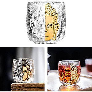 LNGODEHO Buddha and Devil Pattern Wine Glass Champagne Cup Coffee Mug Kungfu Tea Cup for Personalized Crystal Drinking Cup for Wine Vodka (Outline in Gold)