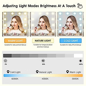 Vabches Makeup Vanity Table with Lighted Mirror & Power Strip, Large Vanity Set Vanity Desk with Lots Storage, 3 Lighting Modes, Brightness Adjustable, 45.2in(L)