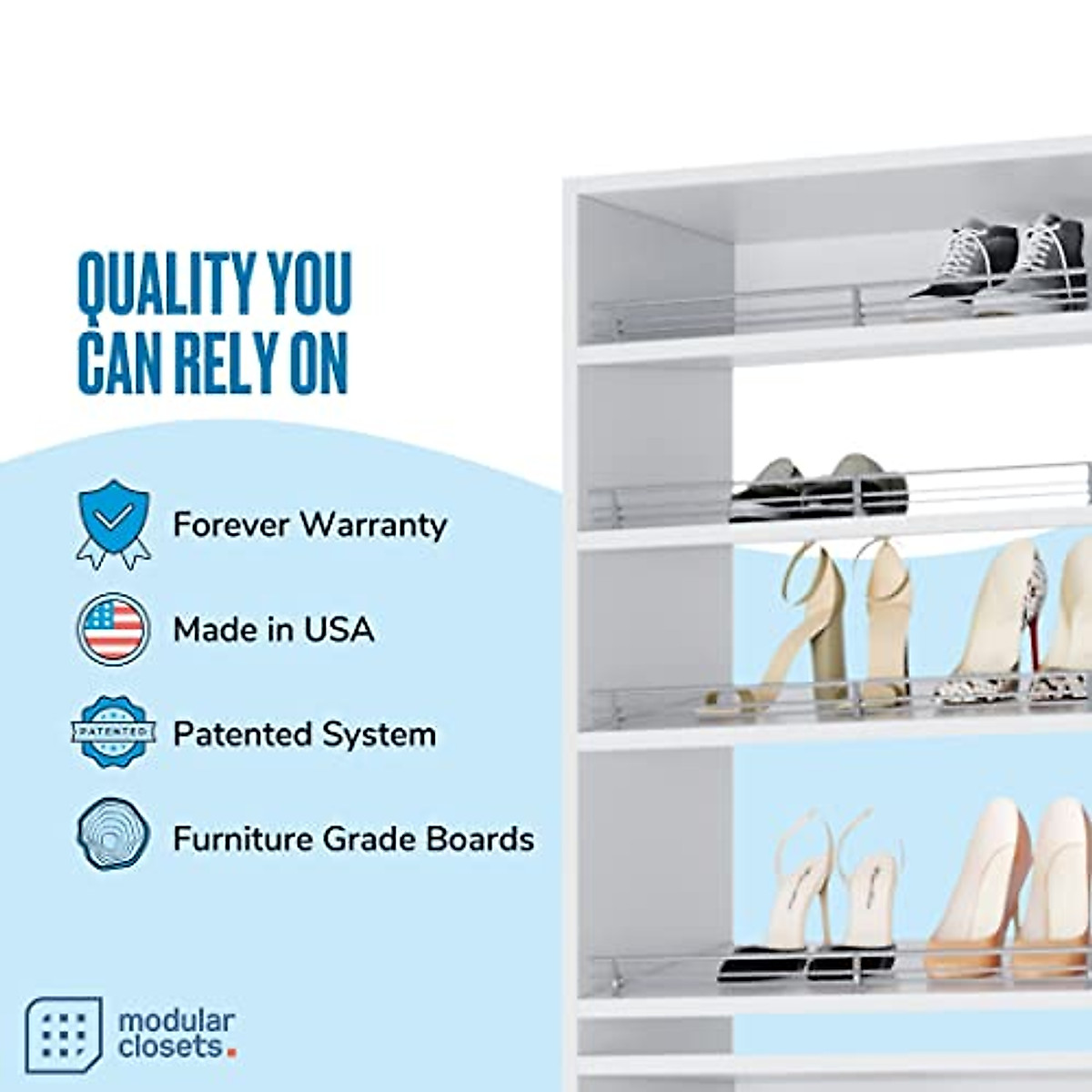 Closet Shelves Tower - Modular Closet System with Shoe Shelves (8) - Corner Closet System - Closet Organizers and Storage Shelves (White, 19.5 inches Wide) Closet Shelving