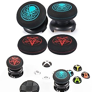 Playrealm FPS Thumbstick Extender x 2 & Printing Rubber Silicone Grip Cover x 4 for Xbox Series X/S & Xbox One Controller(Cthulhu Abyss Blue&Demon Circle)