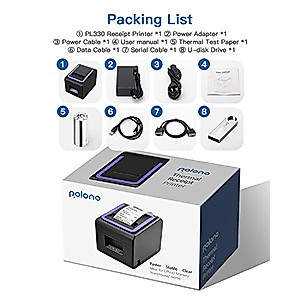 POLONO Receipt Printer, 3 1/8" 80mm PL330 Thermal Receipt Printer, 300mm/s POS Receipt Printer with Auto-Cutter for Cash Drawer/ESC/POS, POS Printer Compatible with Windows MAC OS Ethernet Serial USB