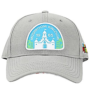Bioworld Super Mario Bros Mushroom Kingdom Woven Patch Cotton Twill Structured Cap Gray