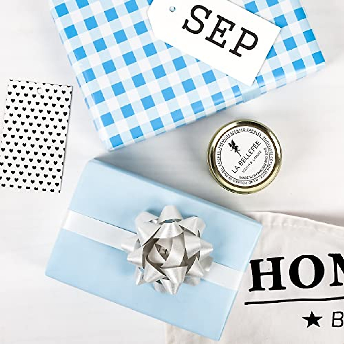 WRAPAHOLIC Reversible Wrapping Paper Roll - Blue and White Plaid Design for Birthday, Holiday, Wedding, Baby Shower and More Occasions - 30 Inch x 33 Feet