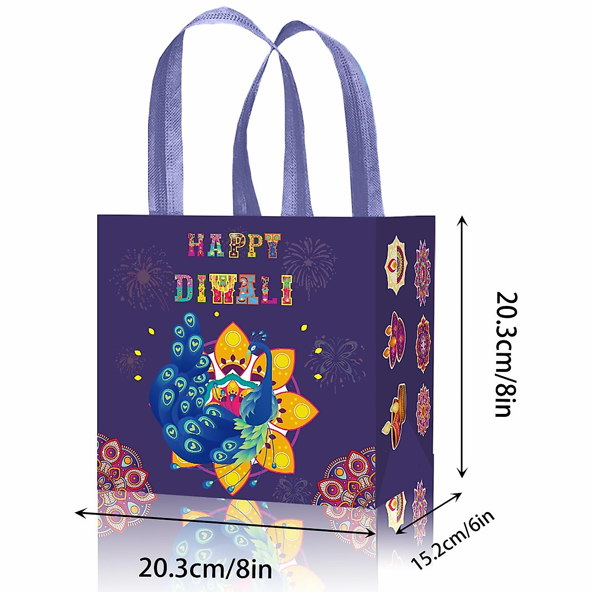 YVAINE 12 Pieces Happy Diwali Gift Bags Diwali Party Non-Woven Bags Festival of Lights Party Goodie Bags for Diwali Party Decoration Supplies