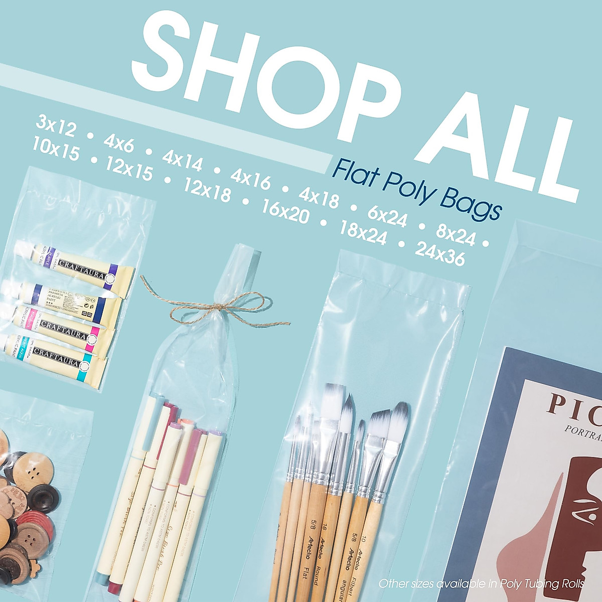 Spartan Industrial - 6” X 24” (100 Count) 2 Mil Heavy Duty Flat Open End Clear Plastic Poly Bags - For Wigs, Popcorn, Posters and More (Bags DO NOT Have Seal & DO NOT Have Prints)