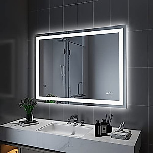 Amorho LED Bathroom Mirror 48"x 32" with Front and Backlight, Stepless Dimmable Wall Mirrors with Anti-Fog, Shatter-Proof, Memory, 3 Colors, Double LED Vanity Mirror