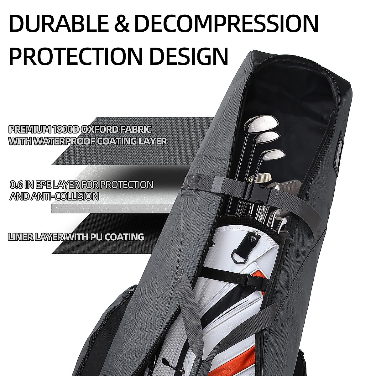 TurnWay Golf Club Bag, 1800D Polyester, Waterproof, Foldable for Adult Male, Grey