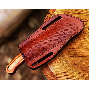 LH LIMASSOL Custom Handmade Damascus steel Bull cutter knife , cowboy knives with pancake leather sheath