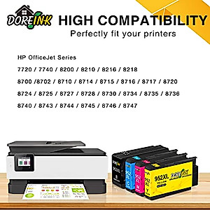 DOREINK 952 952XL Ink Cartridge Combo Pack Compatible Replacements for HP OfficeJet Pro 8710 7740 8720 8715 8210 8740 8702 7720 8725 8700 8730 Printer Ink (1 Black 1 Cyan 1 Yellow 1 Magenta,4Pack)