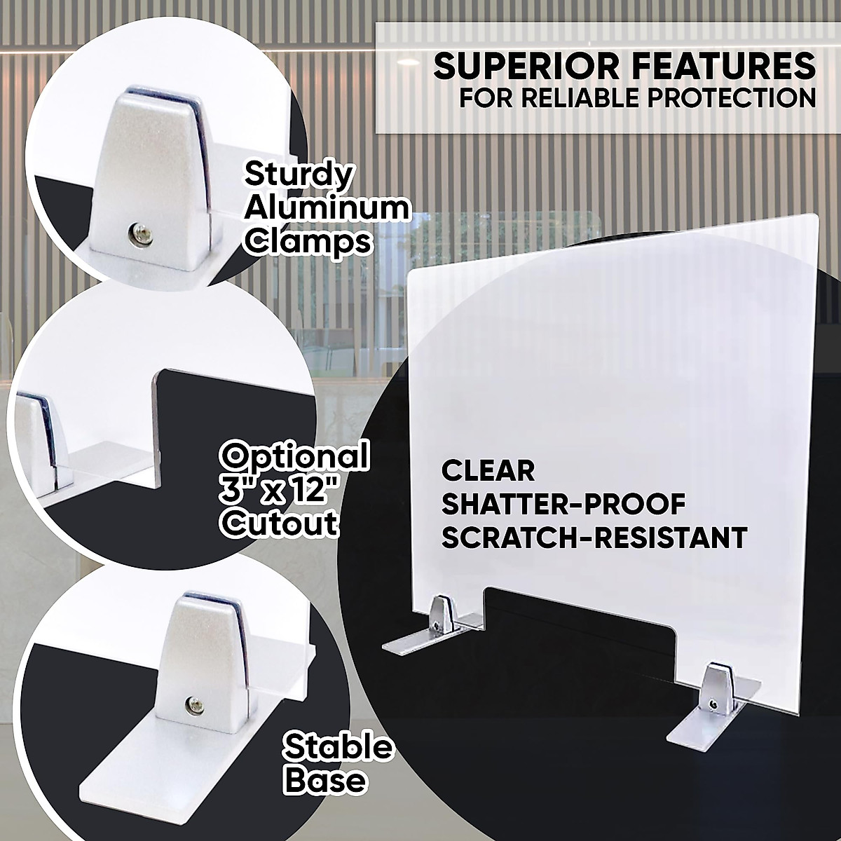 Plexiglass Table Top Sneeze Guard – Desk Divider for Students, Office, Transactions – Acrylic Shield | (24" x 36" with Cutout)
