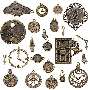 Clock Face Charm Pendant, 100 Gram Multi-style Antiqued Bronze Clocks and Watches Dial Face Movement Charms Gears Steampunk Pendant Craft Supplies for DIY Jewelry Making