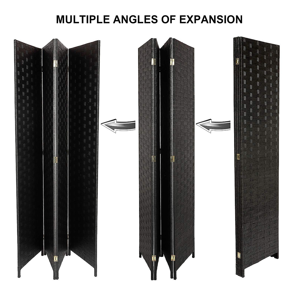 Folding Room Screen Divider Hand-Woven Design Room Divider 6ft High Fiber Free-Standing Privacy Screen Suitable for Living Room and Study (Black, 4 Panels)