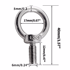 Bonsicoky 12Pcs M6 Lifting Eye Bolts, 304 Stainless Steel Male Thread Machinery Shoulder Ring Eye Bolt Heavy Duty
