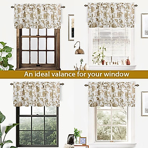 DriftAway Freda Floral Linen Blend Blackout Thermal Insulated Energy Saving Window Linen Curtain Valance Rod Pocket 2 Layers 2 Pack Each 52 Inch by 18 Inch Plus 2 Inch Header Sand