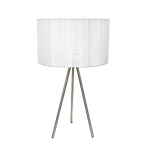 Simple Designs LT2006-WHT Tripod Pleated Silk Sheer Shade Table Lamp, White