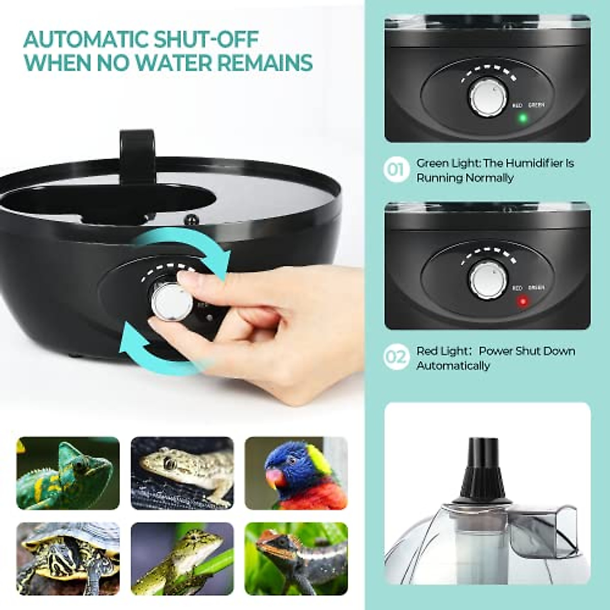 Simple Deluxe Reptile Terrariums Humidifier Fog Machine Mister, Silent High Pressure with Adjustable Output Knob, Auto Shutdown for Reptiles/Amphibians, Herbs, Vivarium, Upgraded Gear 2.2L