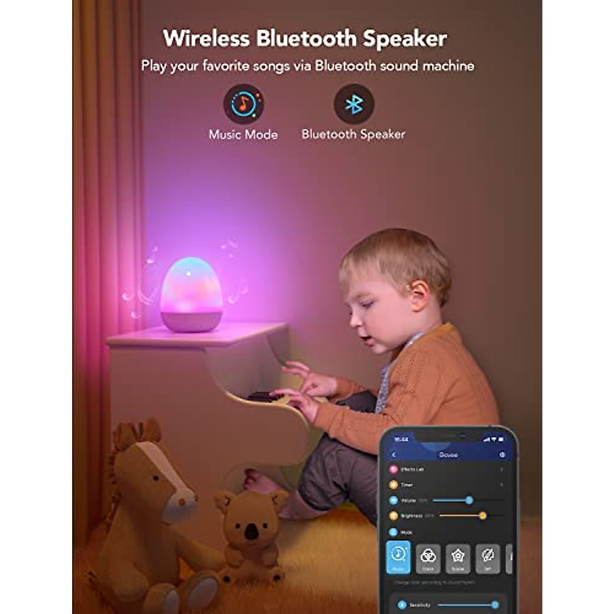 Govee RGBIC Easter Night Light, Sound Machine, Bluetooth Speaker in One, 60+ Music, Game & Sence Modes, Portable Table Lamp with Charging Base, White Noise Machine, Sleep Trainer for Gentle Wake Up