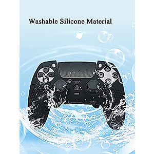 MOJOXR Controller Silicone Cover and Stick Caps for PS5 DualSense Edge Wireless Controller,Anti-Slip Protector Skin and 10 Thumb Grip Caps Accessories for Playstation5 Edge Controller (black)