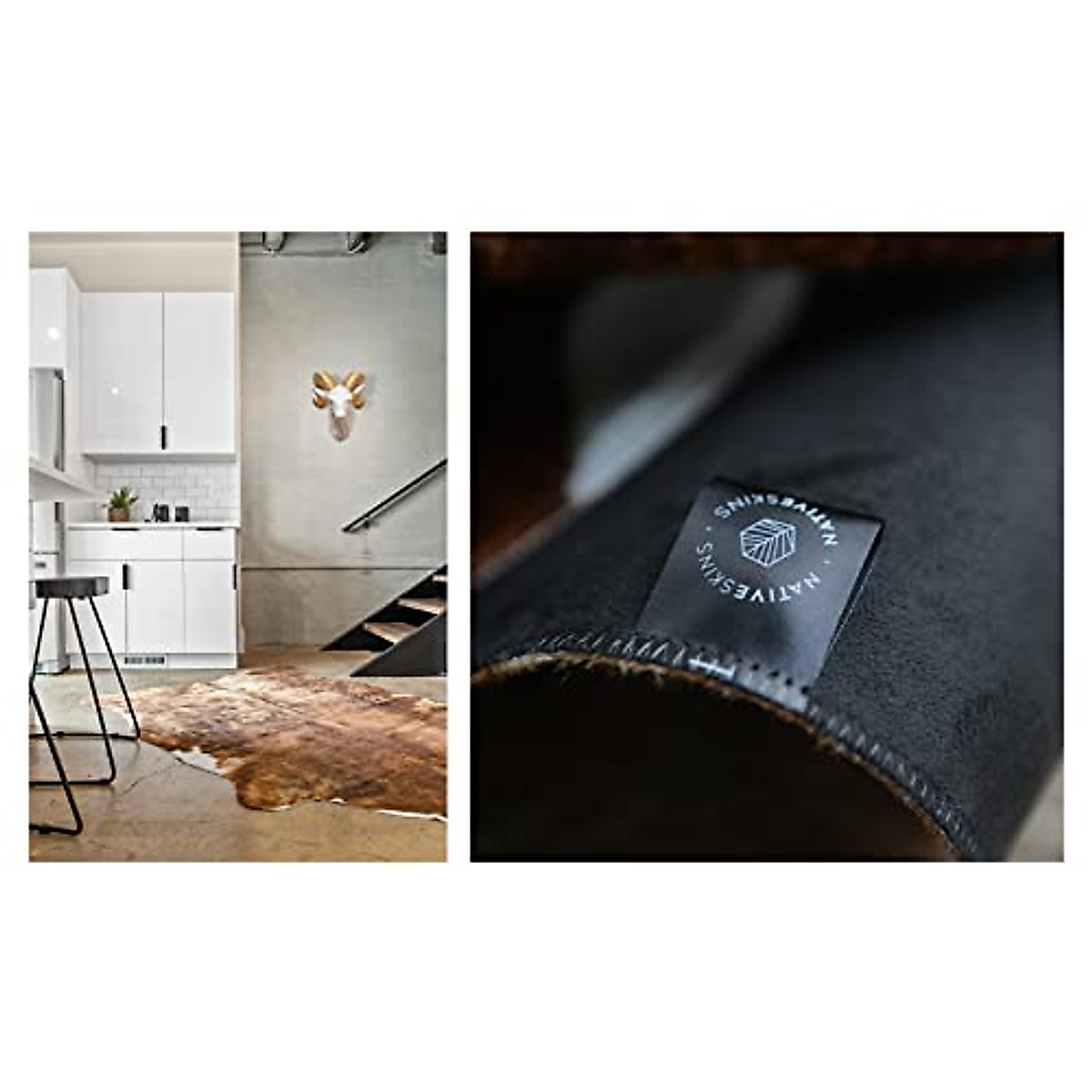 NativeSkins Large Faux Cowhide Rug - Sahara Sands (4.6ft x 6.6ft) - Cow Print Area Rug for a Western Boho Decor - Synthetic, Cruelty-Free Animal Hide Carpet with No-Slip Backing