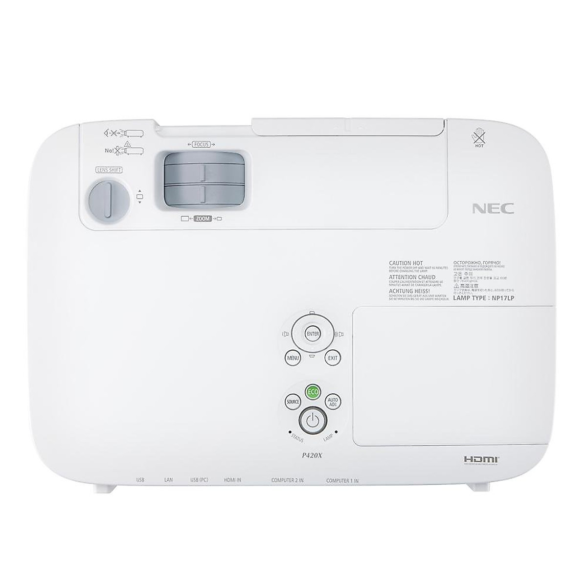 NEC Display Solutions NP-P420X 1024 x 768 4200 Lumens LCD Entry-Level Professional Installation Projector 2000:1 Front, Rear, Ceiling RJ45