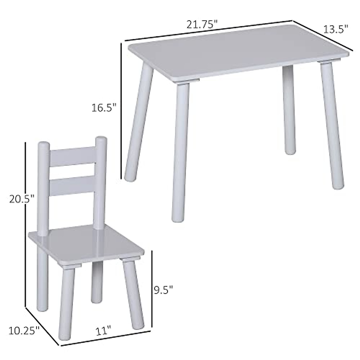 Qaba Kids Wooden Table and Chair Set, Play Activity Table for Arts, Crafts, Dinning, and Reading for Toddlers Age 2 to 5, Grey