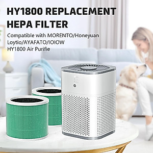 HY1800 Air Purifier Replacement Filter, Compatible with Loytio/AYAFATO/Honeyuan/IOIOW/CHIVALZ/MORENTO HY1800 Purifier, 3-in-1 Filtration, High-Efficiency Activated Carbon, True HEPA 13 Filter (4 Pack)