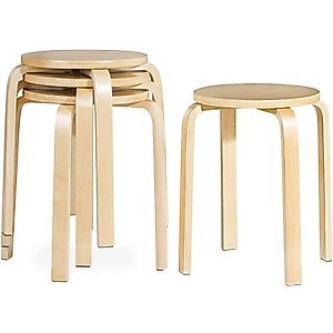 COSTWAY Stackable Bentwood Stools Set of 4, 18-Inch Height Backless Counter Chairs with Round Top, Anti-Slip Felt Pad, Portable School Stool for Dining Room, Kitchen, Classroom, Birch