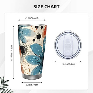 AYCZN Blue Flower 20 OZ Tumbler Stainless Steel Travel Coffee Mug, Red Floral Insulated Water Bottle with Lid and Straws Leakproof Thermal Cup