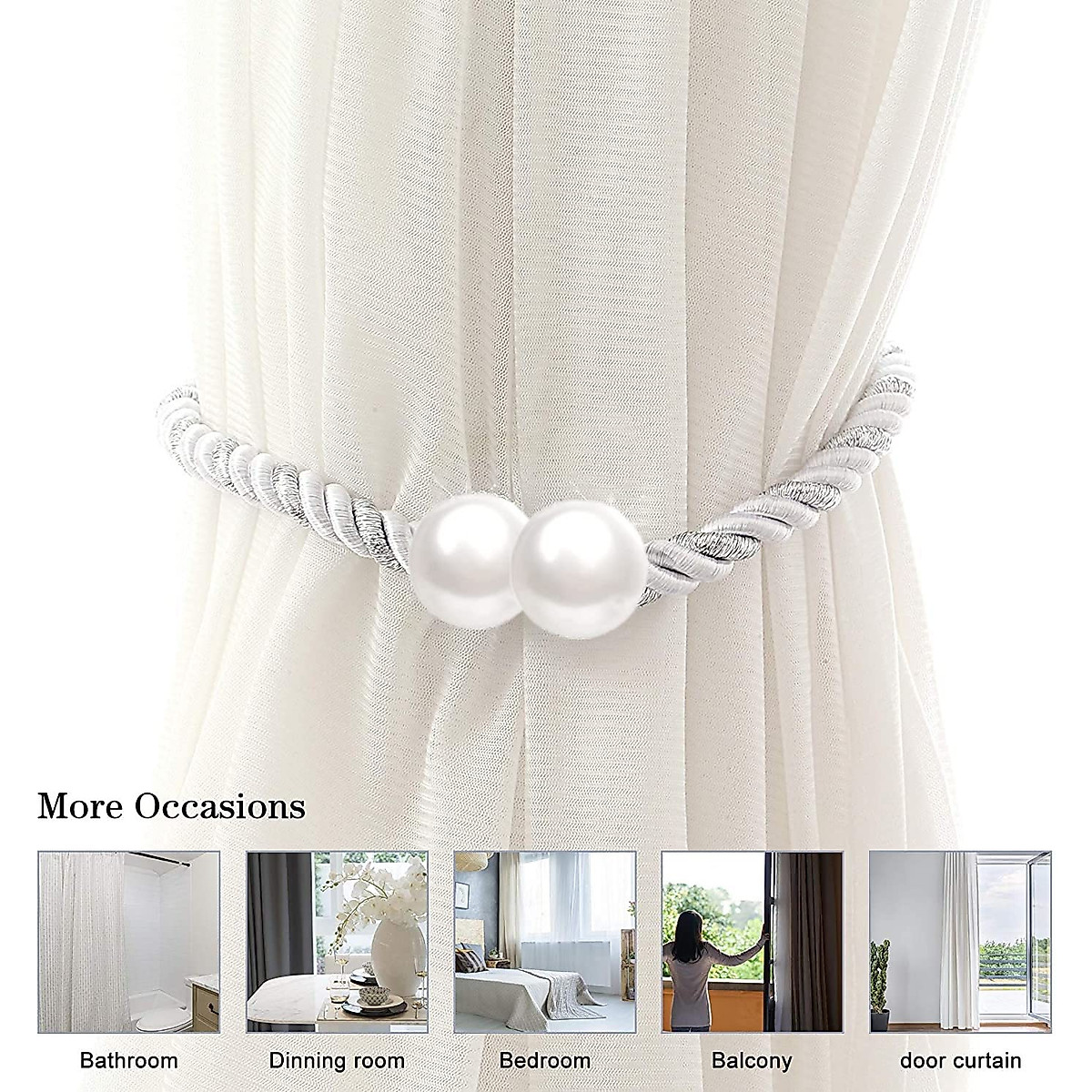 2 Pack Magnetic Curtain Tiebacks Convenient Drape Tie Backs Weave Holder for Window Draperies Hold Curtains Drape Ties Backs 16 inch Holdback