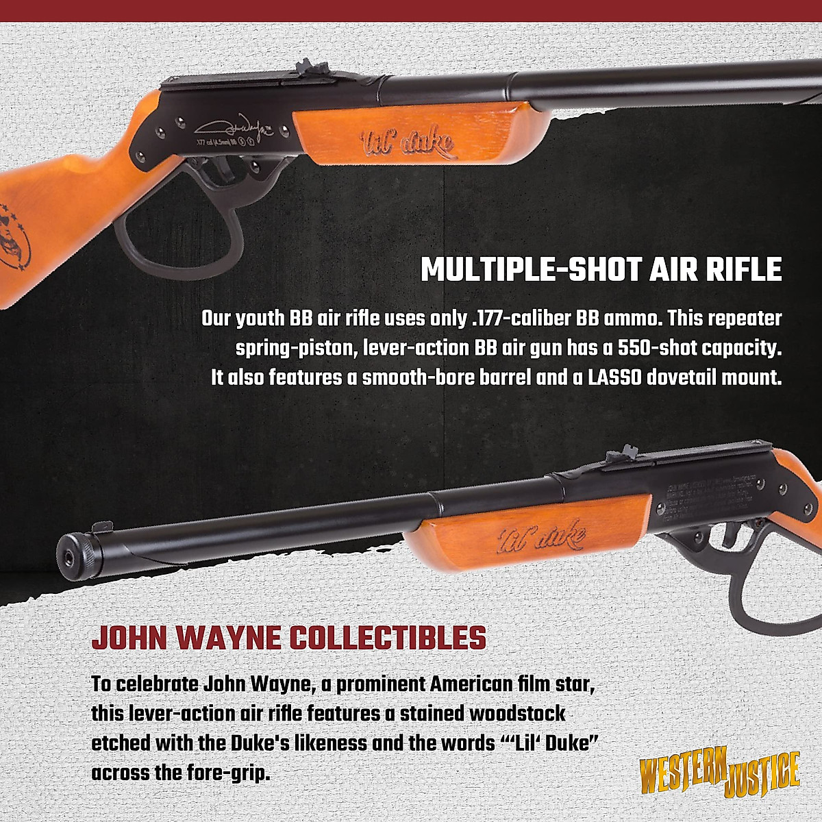 Western Justice John Wayne Lil' Duke BB Gun, Fun Collectible Rifle for Shooters of All Ages, .177 Cal