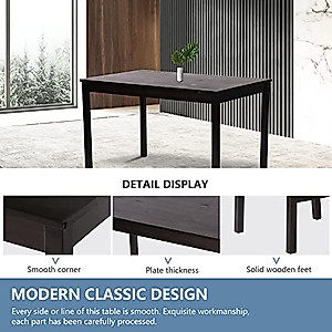 Vnewone Dining Table Set for 4,Kitchen Table and Chairs for Dining Room,Modern Wood Kitchen Set for Small Space,Dark Brown
