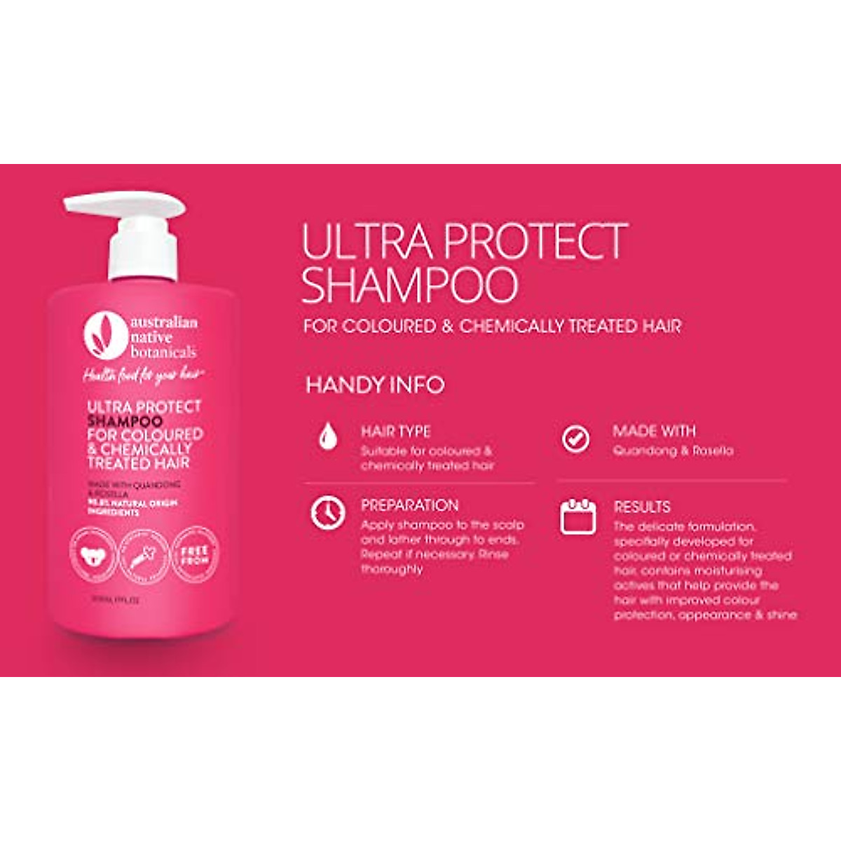 Australian Native Botanicals Natural Vegan Sulfate Free Shampoo For Men & Women, Colored & Chemically Treated Hair, 17 Fl Oz